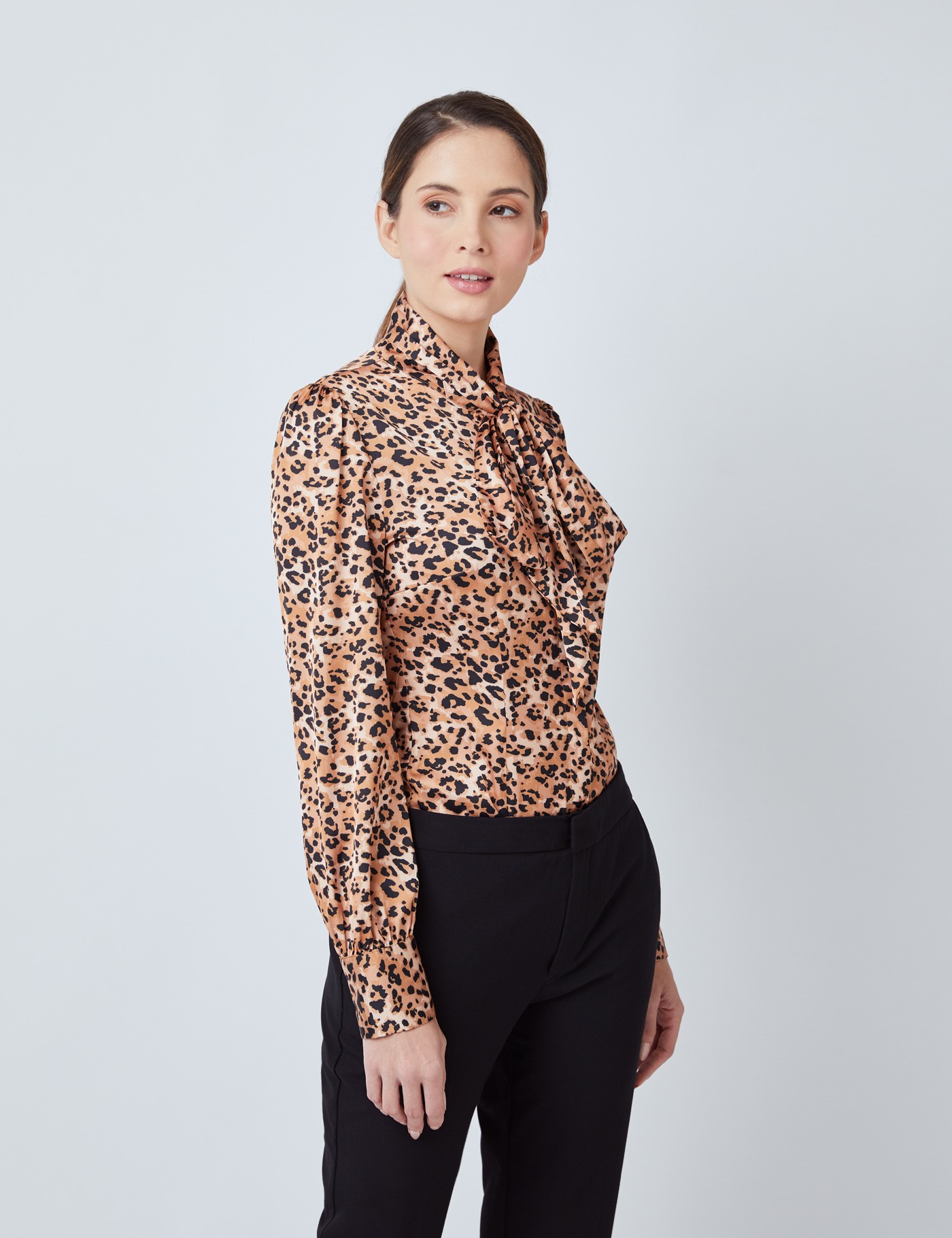 Hawes And Curtis Womens Black And Brown Leopard Print Satin Blouse In