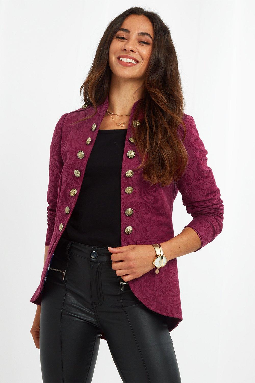 Standout Subtle Floral Detail Military Style Jacket - red - My-Boutique ...